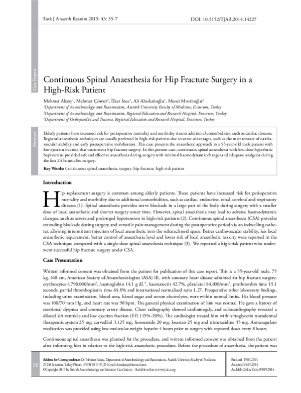 (PDF) Continuous Spinal Anaesthesia for Hip Fracture Surgery in a High ...