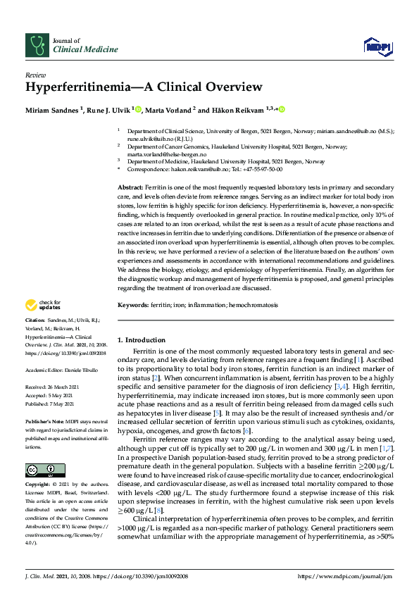 (PDF) Hyperferritinemia—A Clinical Overview