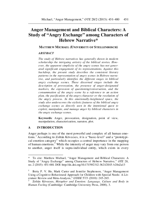 (PDF) Anger management and biblical characters: A study of "angry ...