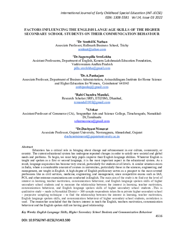 (PDF) FACTORS INFLUENCING THE ENGLISH LANGUAGE SKILLS OF THE HIGHER ...