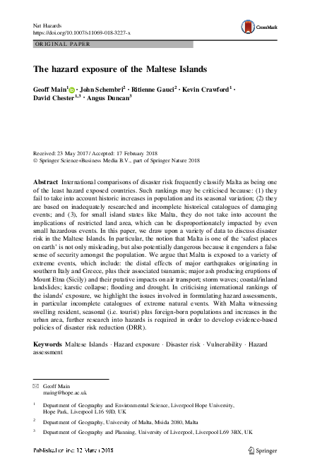 (PDF) Reassessing Hazard Exposure in Malta