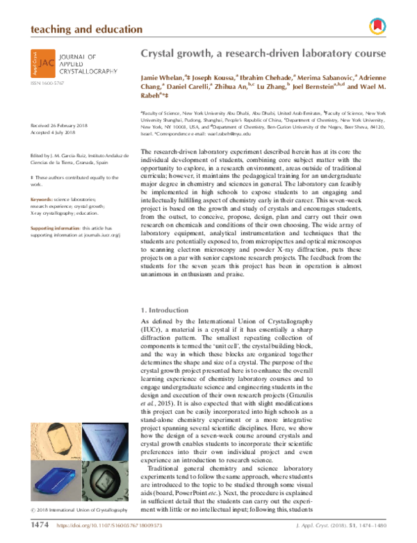 (PDF) Crystal growth, a research-driven laboratory course