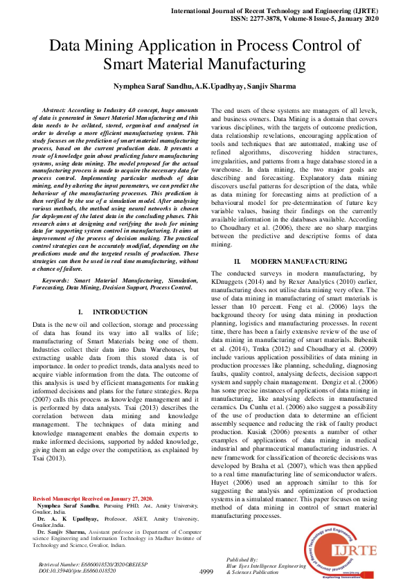 (PDF) Data Mining Application in Process Control of Smart Material Manufacturing