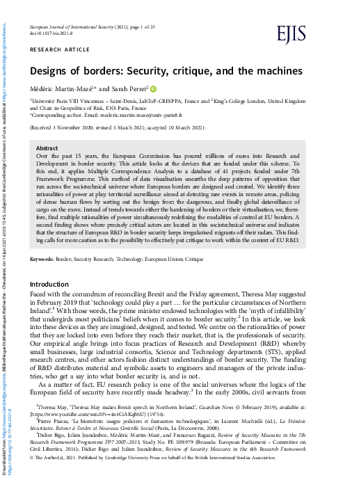 (PDF) Designs of borders: Security, critique, and the machines