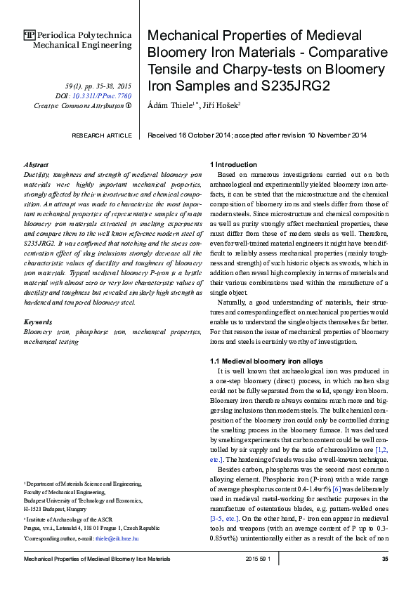 (PDF) Mechanical Properties of Medieval Bloomery Iron Materials ...