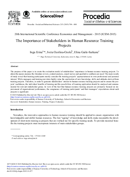 (PDF) The Importance of Stakeholders in Human Resource Training Projects