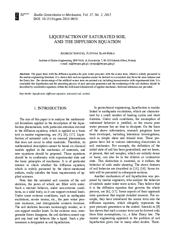 (PDF) Liquefaction of Saturated Soil and the Diffusion Equation