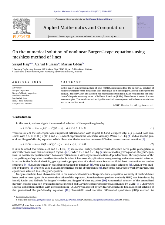 (PDF) On the numerical solution of nonlinear Burgers’-type equations ...