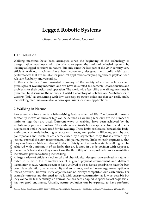(PDF) Legged Robotic Systems