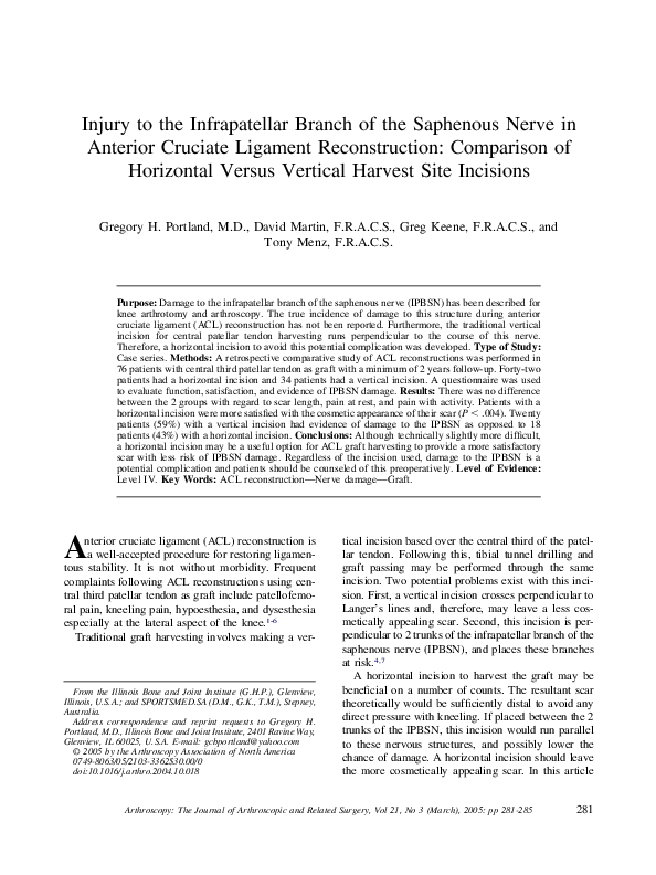 (PDF) Injury to the infrapatellar branch of the saphenous nerve in ...