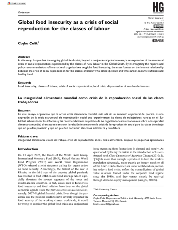 (PDF) Global food insecurity as a crisis of social reproduction for the ...