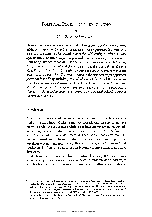 (PDF) Political Policing in Hong Kong