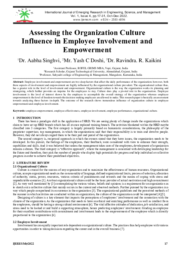 (PDF) Assessing the Organization Culture Influence in Employee ...