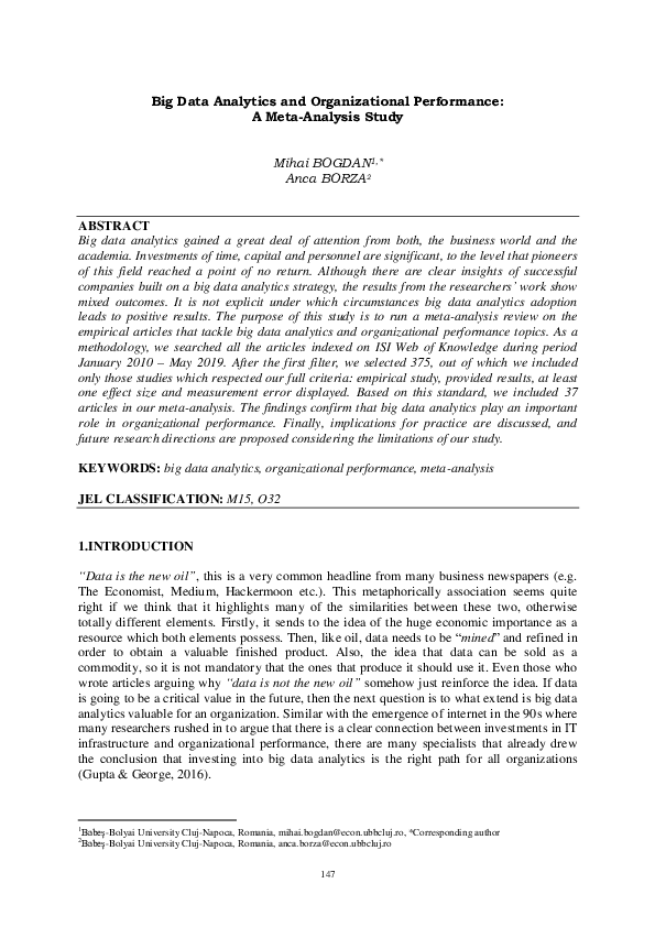 Pdf Big Data Analytics And Organizational Performance A Meta 1138