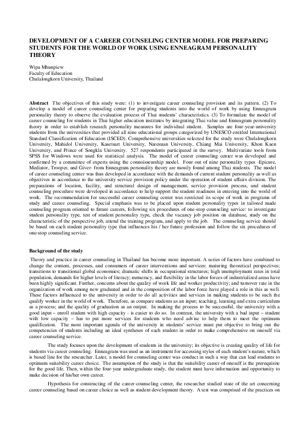 (PDF) Development of a Career Counseling Center Model for Preparing ...