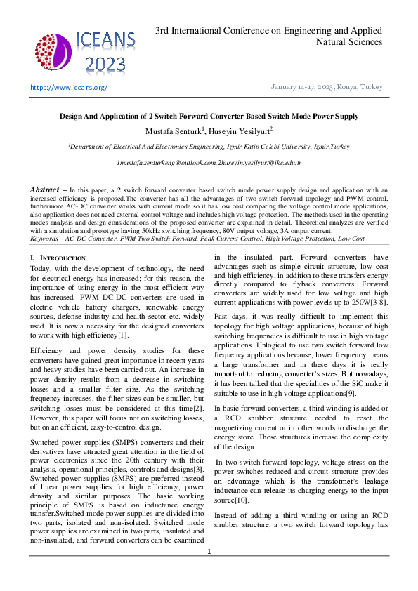 (PDF) Design And Application of 2 Switch Forward Converter Based Switch ...