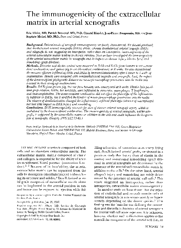 (PDF) The immunogenicity of the extracellular matrix in arterial xenografts