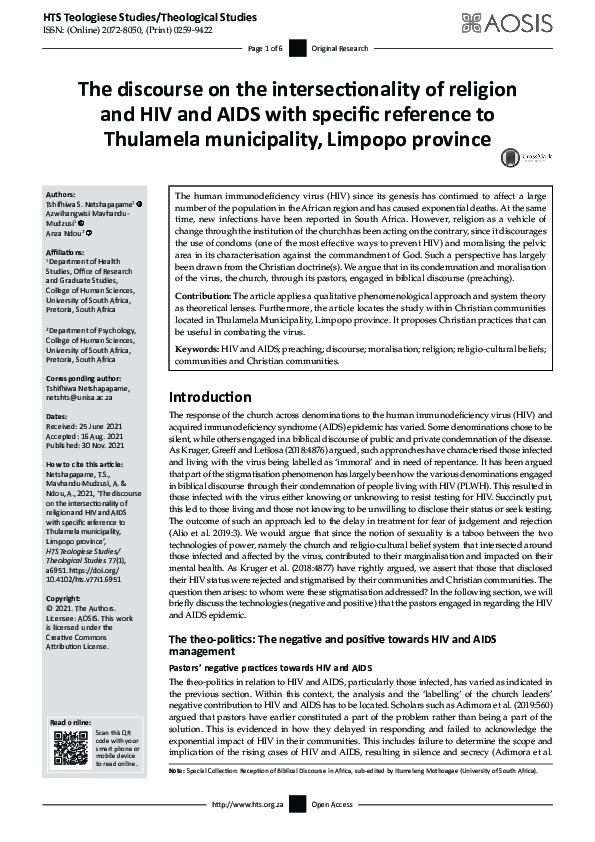 (PDF) The discourse on the intersectionality of religion and HIV and ...