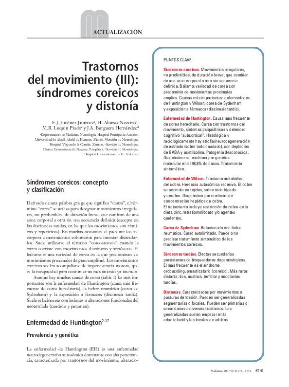 (PDF) Trastornos del movimiento (III): s?ndromes coreicos y diston?a