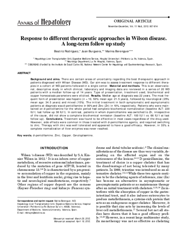 (PDF) Response to different therapeutic approaches in Wilson disease. A ...