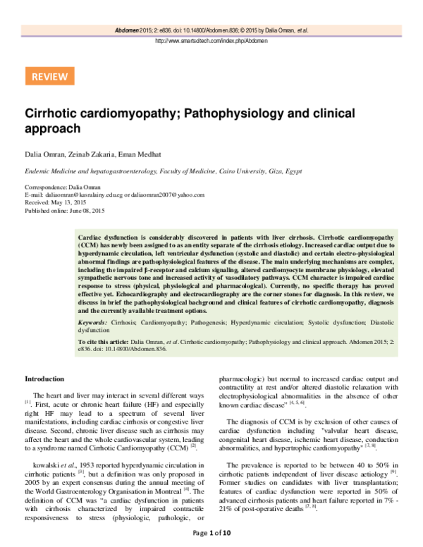 (PDF) Cirrhotic Cardiomyopathy; Pathophysiology and Clinical Approach
