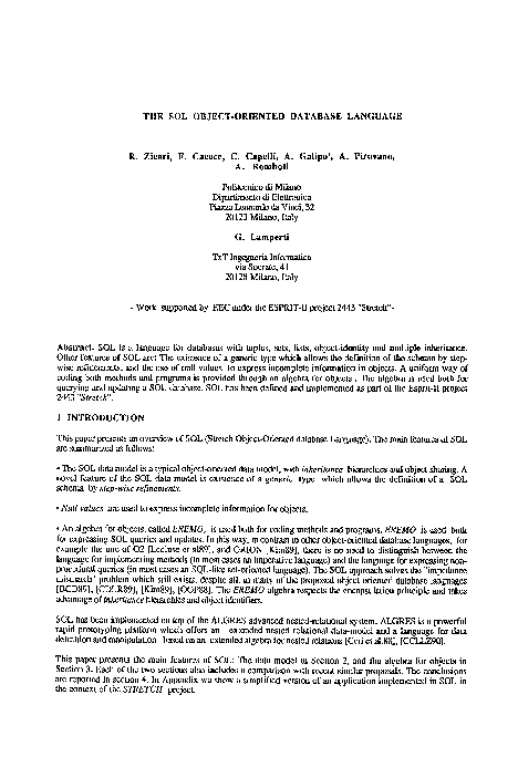 (PDF) The sol object-oriented database language