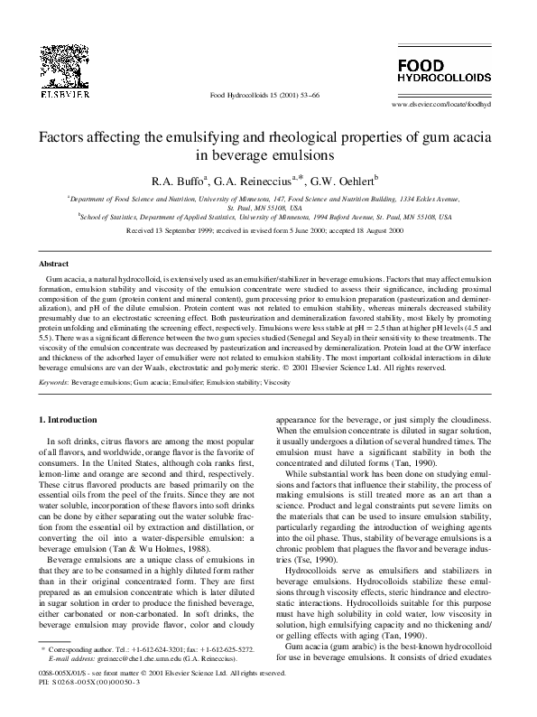 (PDF) Factors affecting the emulsifying and rheological properties of ...