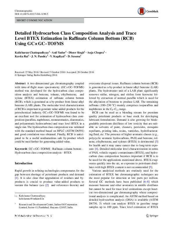 (PDF) Detailed Hydrocarbon Class Composition Analysis and Trace Level BTEX Estimation in ...