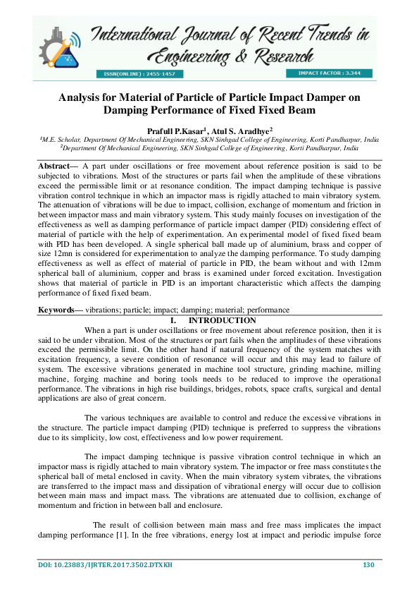 (PDF) Analysis for Material of Particle of Particle Impact Damper on ...