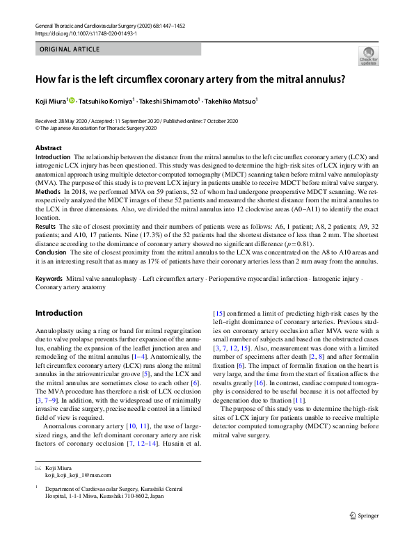 (PDF) How far is the left circumflex coronary artery from the mitral ...
