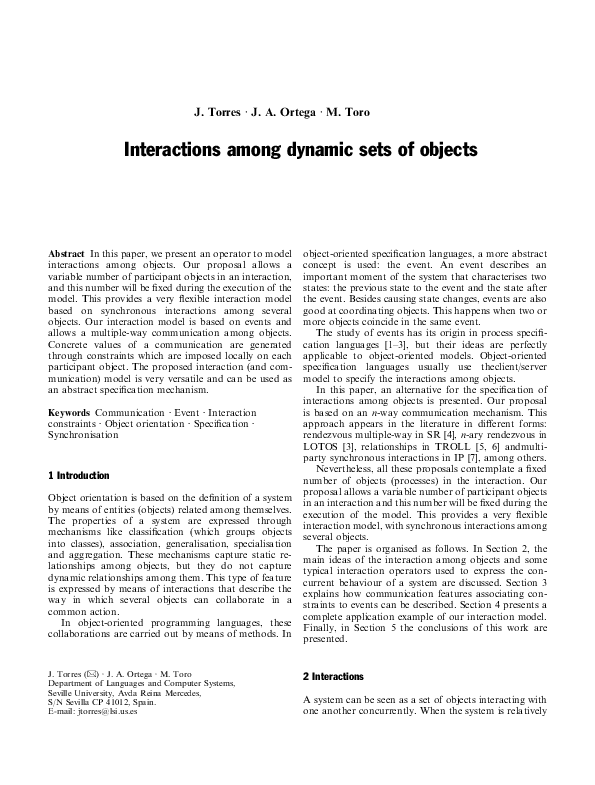 (PDF) Interactions among dynamic sets of objects