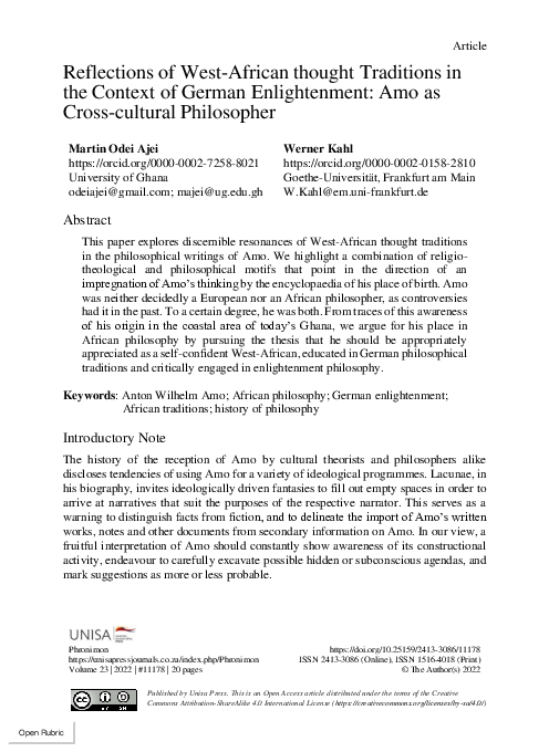 (PDF) Reflections of West-African thought Traditions in the Context of ...