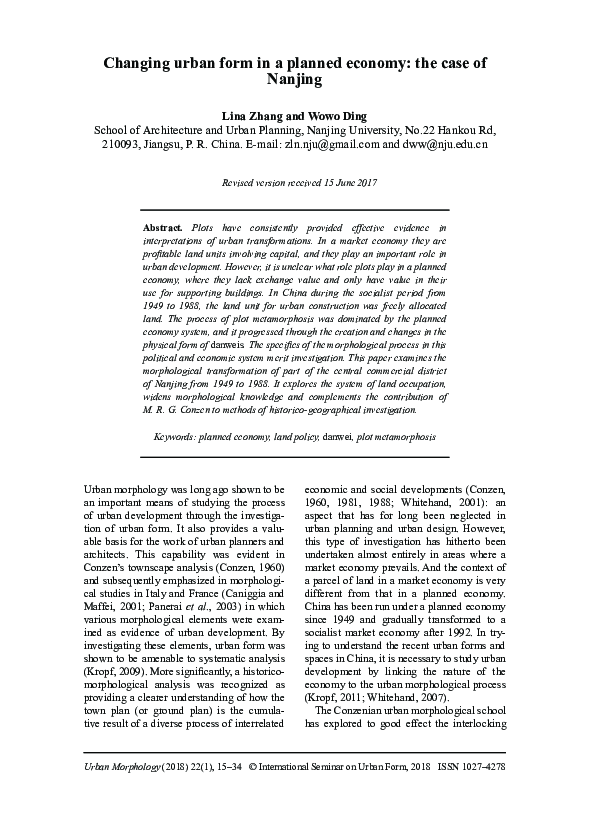 (PDF) Changing urban form in a planned economy: the case of Nanjing