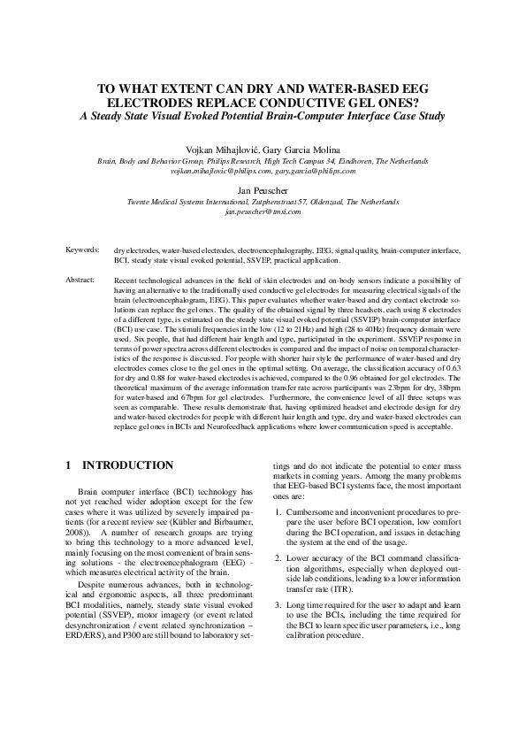 (PDF) To what extent can dry and water-based EEG electrodes replace conductive gel ones?: A ...