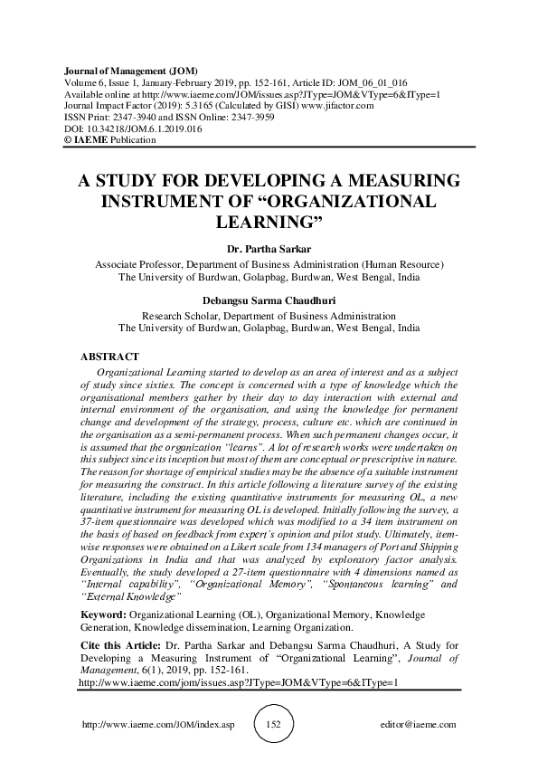 (PDF) A Study for Developing a Measuring Instrument of “Organizational Learning”