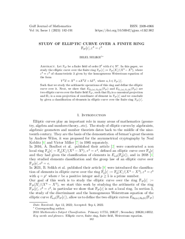 (PDF) Study of elliptic curve over a finite ring F_{3^d}[ε], ε^4 = ε^3