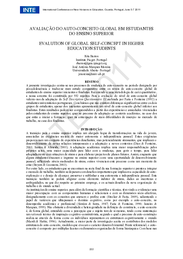 (PDF) Evalution of global self-concept in higher education students