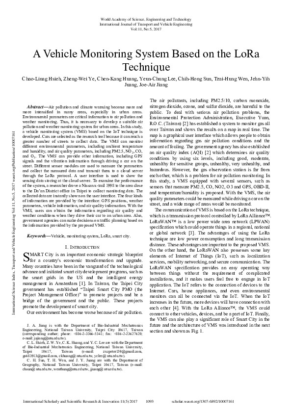 (PDF) A Vehicle Monitoring System Based On The Lora Technique