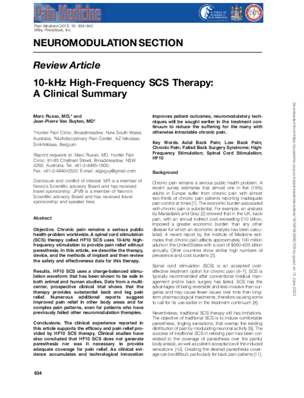 (PDF) 10-kHz High-Frequency SCS Therapy: A Clinical Summary | Jean ...