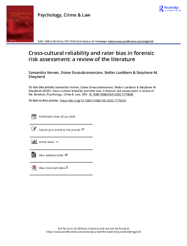 (PDF) Cross-cultural reliability and rater bias in forensic risk ...
