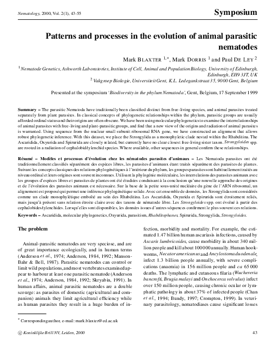 (PDF) Patterns and processes in the evolution of animal parasitic nematodes
