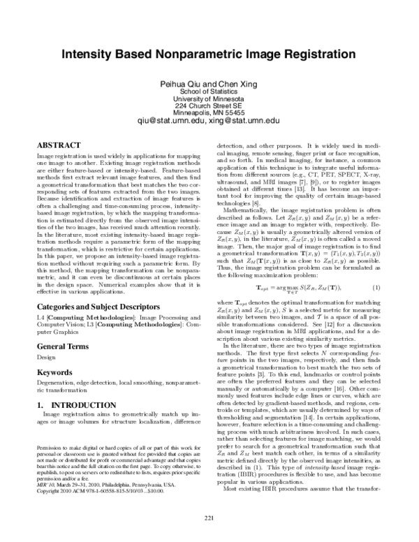 (PDF) Intensity based nonparametric image registration