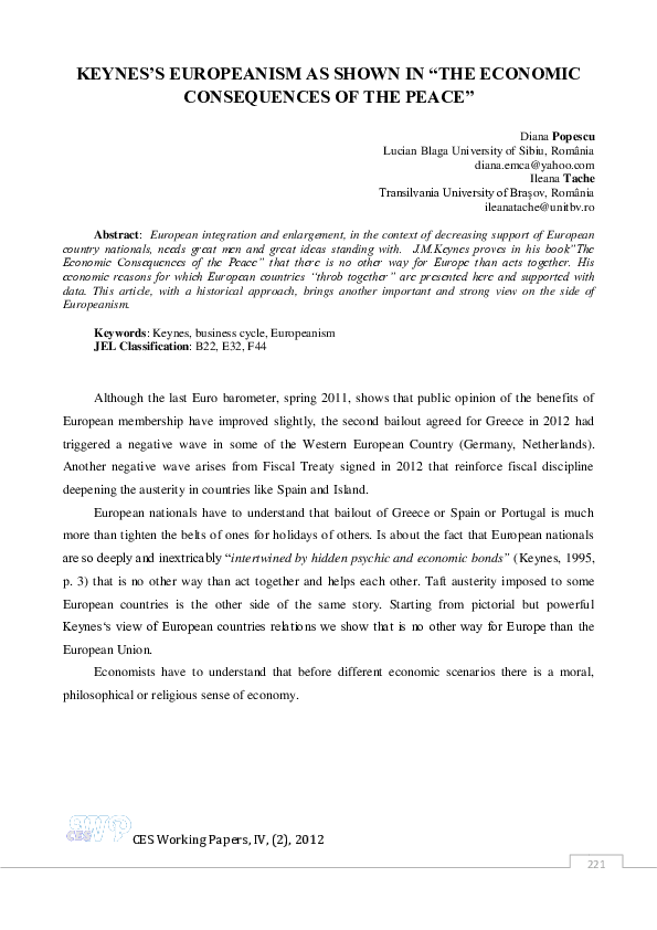 (PDF) Keynes’s Europeanism as Shown in “The Economic Consequences of ...
