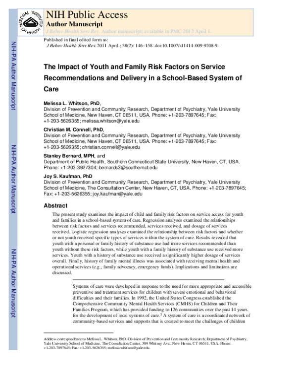 (PDF) The Impact of Youth and Family Risk Factors on Service ...