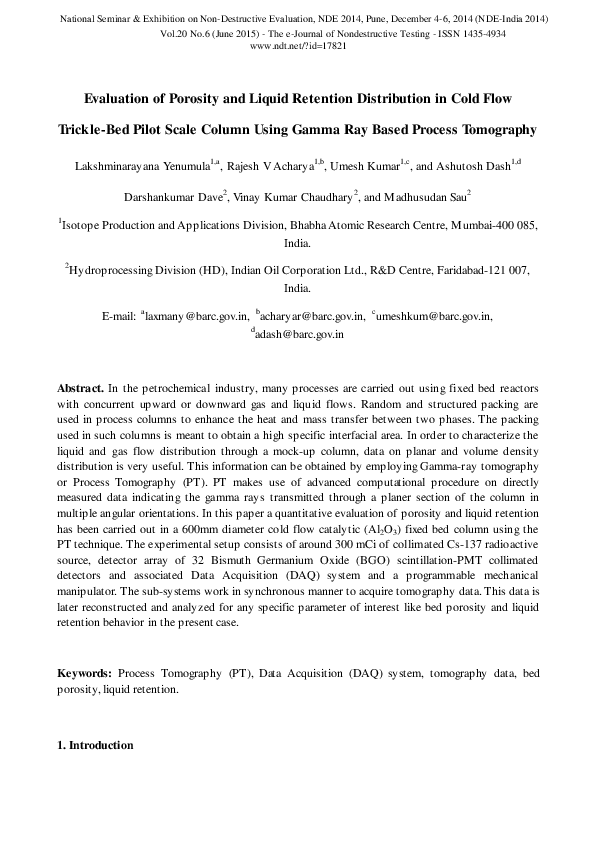 (PDF) Evaluation of Porosity and Liquid Retention Distribution in Cold Flow Trickle-Bed Pilot ...