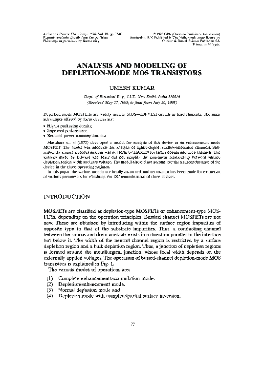 (PDF) Analysis and Modeling of Depletion-Mode MOS Transistors