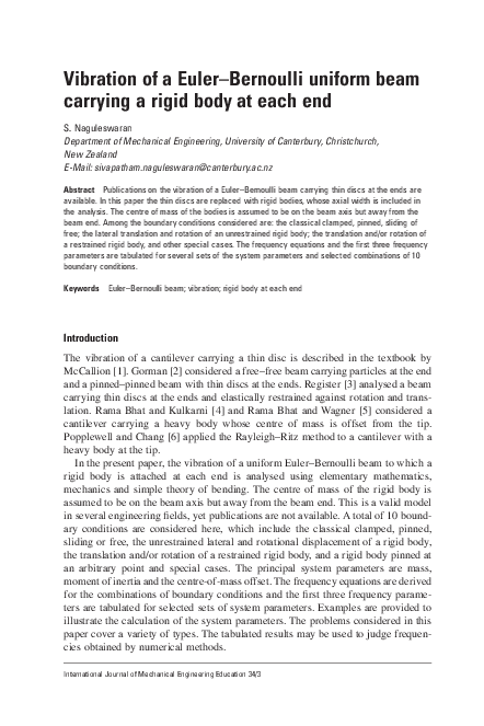 (PDF) Vibration of a Euler-Bernoulli uniform beam carrying a rigid body at each end