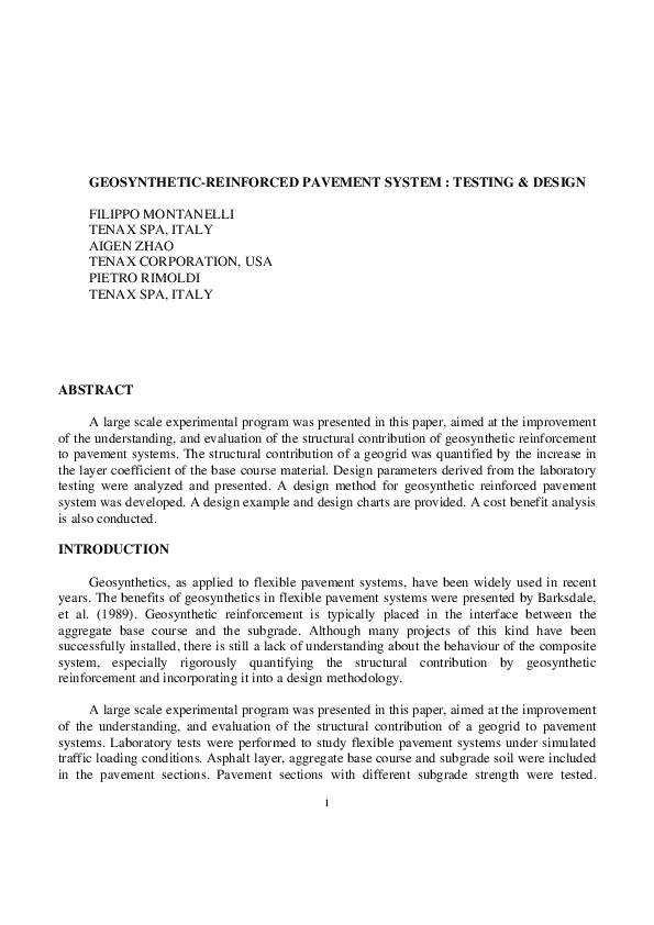 (PDF) Geosynthetic-Reinforced Pavement System : Testing & Design ...