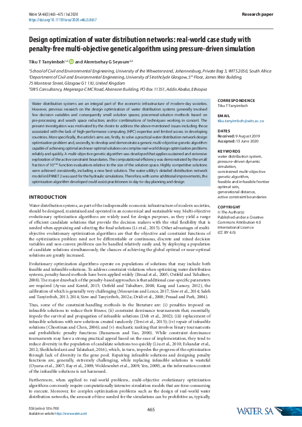 Pdf Design Optimization Of Water Distribution Networks Real World