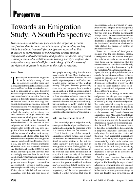 (PDF) Towards an Emigration Study: A South Perspective